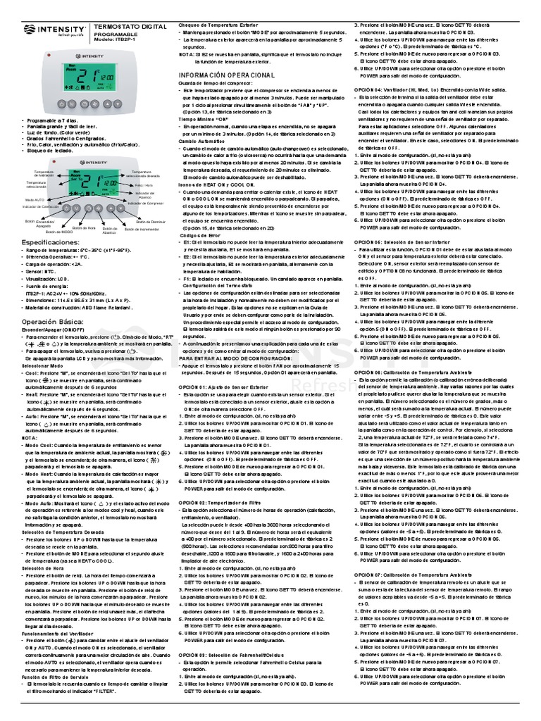 Bomba de Calor Intensity Termostato | PDF | Termostato | Ingeniería Termodinámica