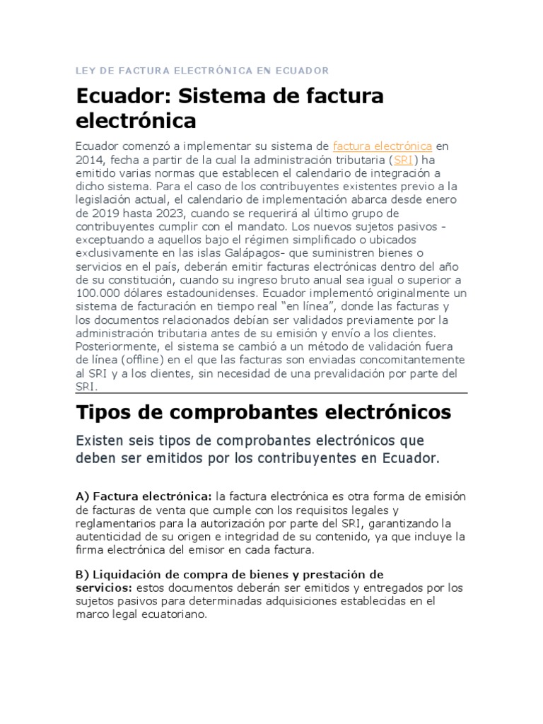La implementación del sistema de factura electrónica en Ecuador: tipos ...