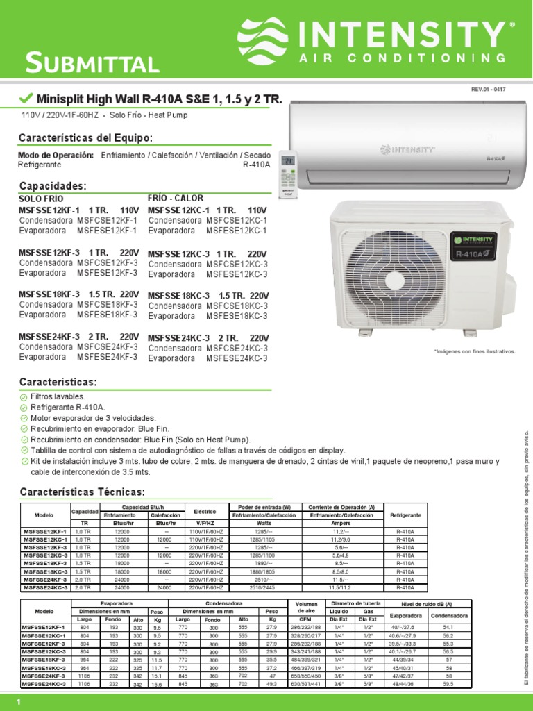 Mini Split 1 A 2 TR Intensity | PDF | Temperatura | Química