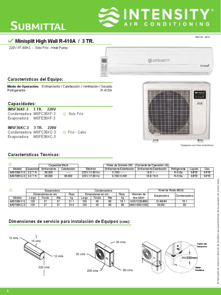 Ficha Técnica Minisplit 3 TR R-410A | PDF | Electrodoméstico ...