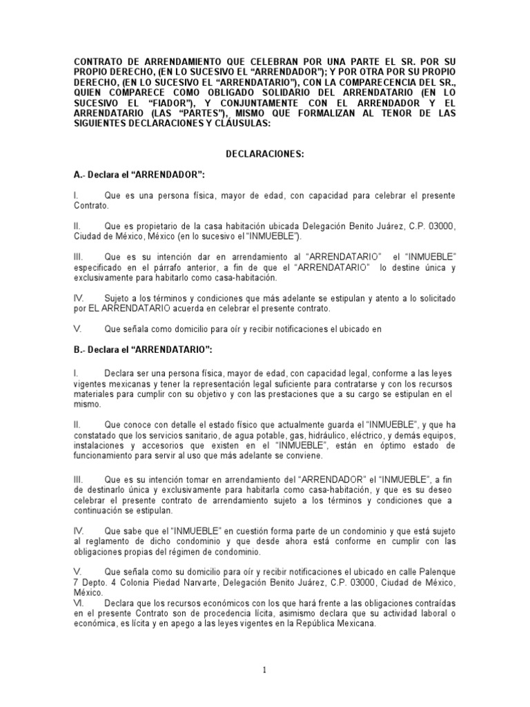 Formato Contrato Arrendamiento CDMX | PDF | Arbitraje | Demanda judicial