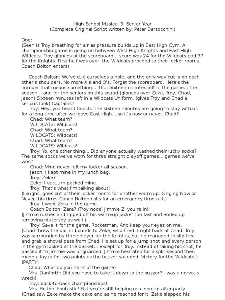 HSM 3 Senior Year Script | Schools | Leisure