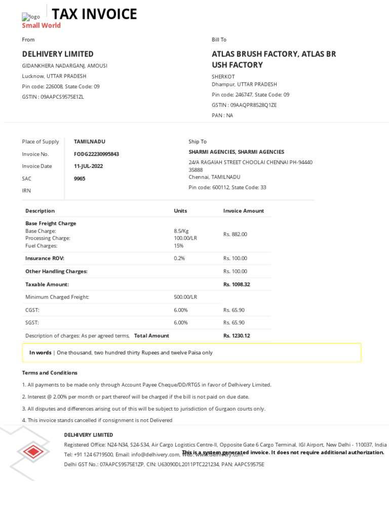 6654610030703-Freight Invoice | PDF | Payments | Invoice