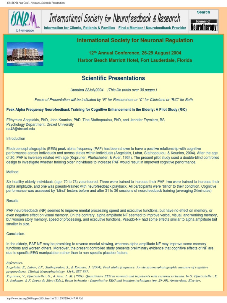 2004 Peak Alpha Frequency Neurofeedback Training For Cognitive ...