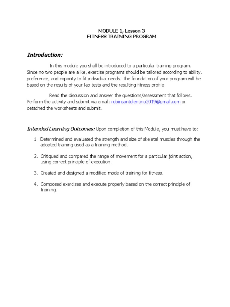 Fitness Training Program Module 1 | PDF | Weight Training | Aerobic ...