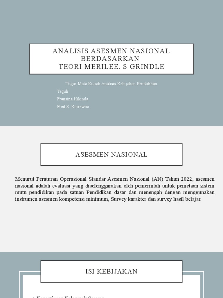 Analisis Asesmen Nasional Berdasarkan Teori Merilee S. Grindle | PDF