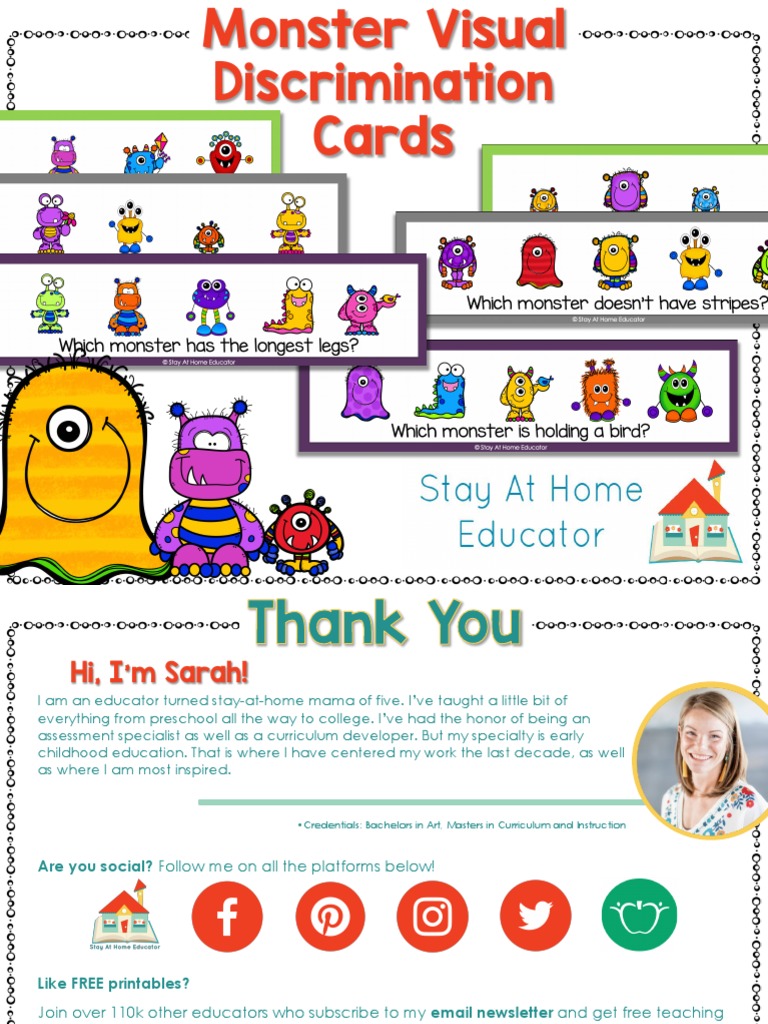 Monster Visual Discrimination Cards | PDF | Teachers | Communication