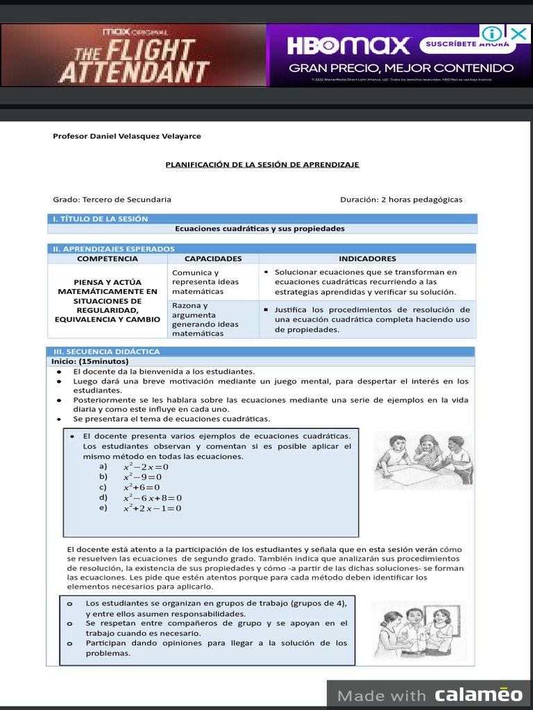 Sesion de Aprendizaje Ecuaciones Cuadraticas | PDF | Ecuaciones | Aprendizaje