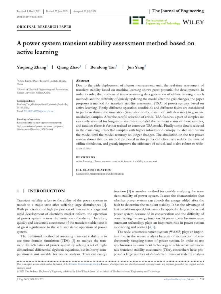 A Power System Transient Stability Assessment Method Based On Active Learning | PDF ...