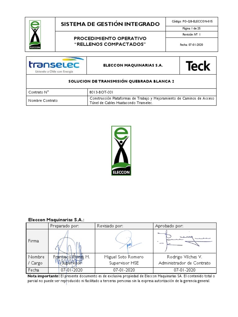 PO-QB-ELECCON-015 Rellenos Compactados Rev 1 | PDF | Calidad (comercial)