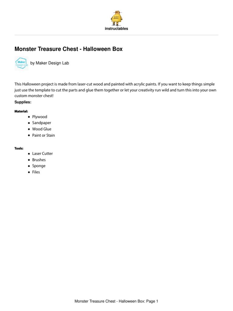 Monster Treasure Chest Halloween Box | PDF | Wood | Industrial Processes