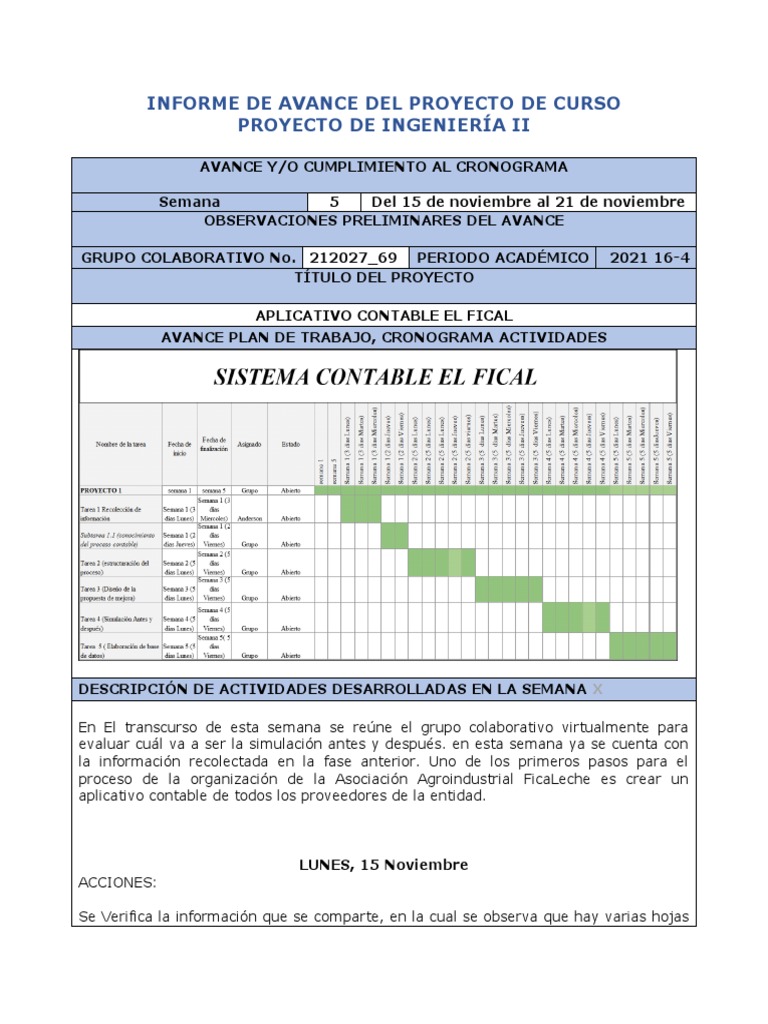 Formato Informe Semanal de Avance Semana 5 | PDF | Factura