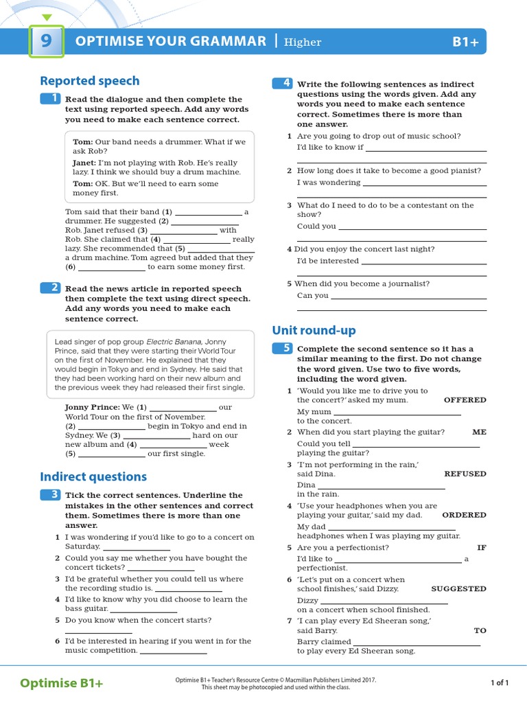 OPT B1plus U09 Grammar Higher | PDF