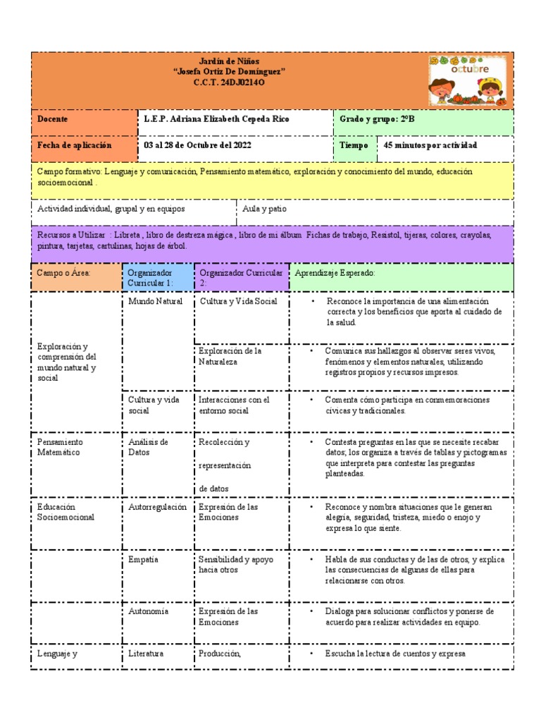 Plan Octubre 2°b - 042501 | PDF | Volcán | Las emociones
