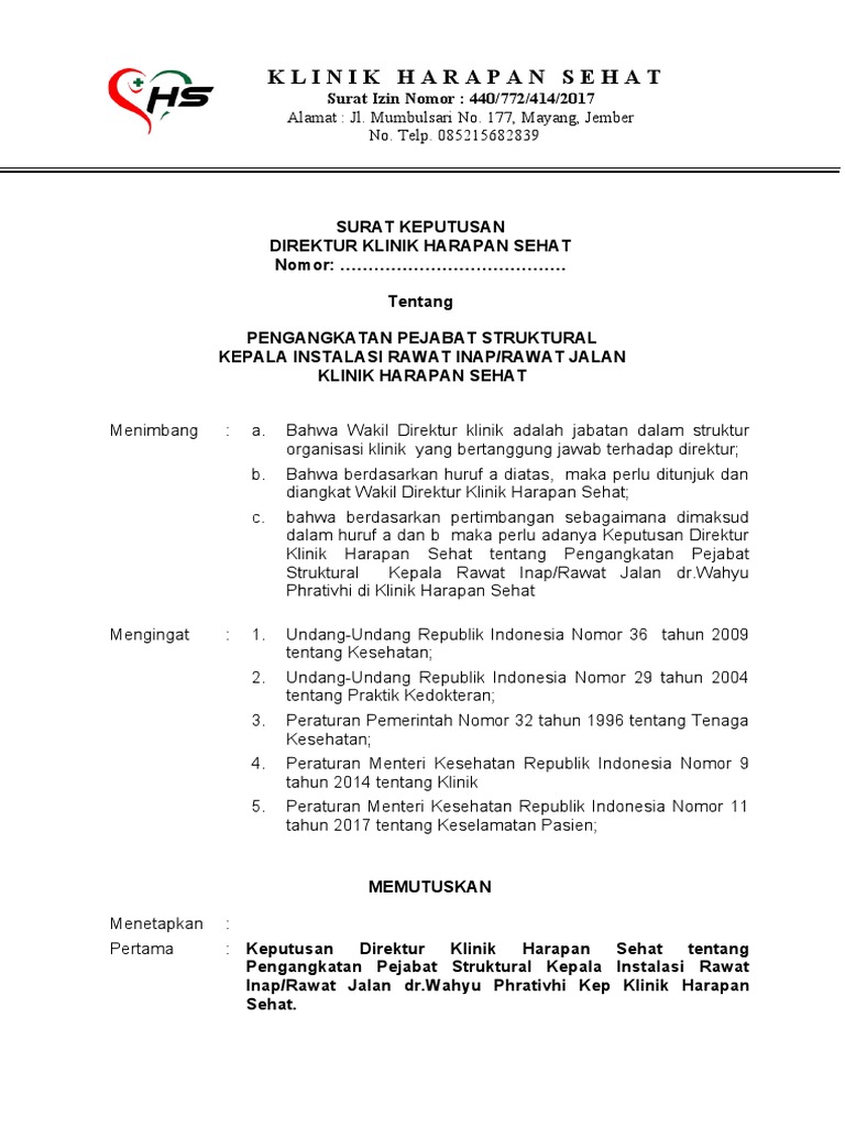 SK Ka - INSTALASI RAWAT INAP RAWAT JALAN | PDF