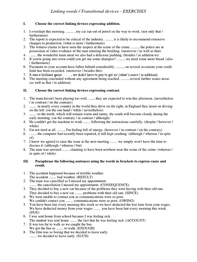 02 Linking Words Practice | PDF | Obesity | Narration