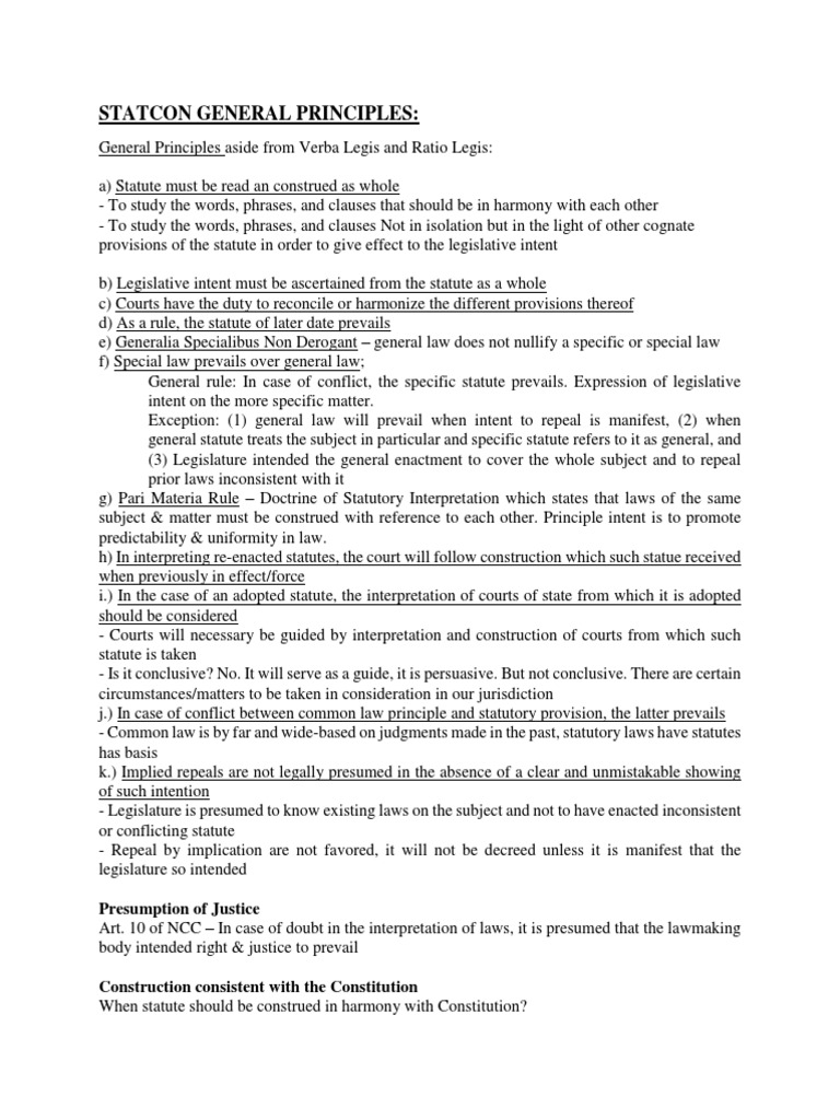Statcon General Principles | PDF | Statutory Interpretation | Government