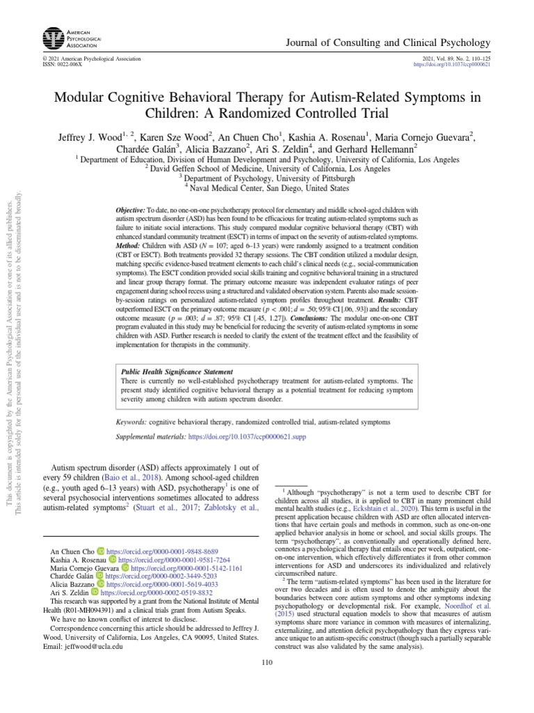 Modular Cognitive Behavioral Therapy For Autism-Related Symptoms Inchildren | PDF | Cognitive ...
