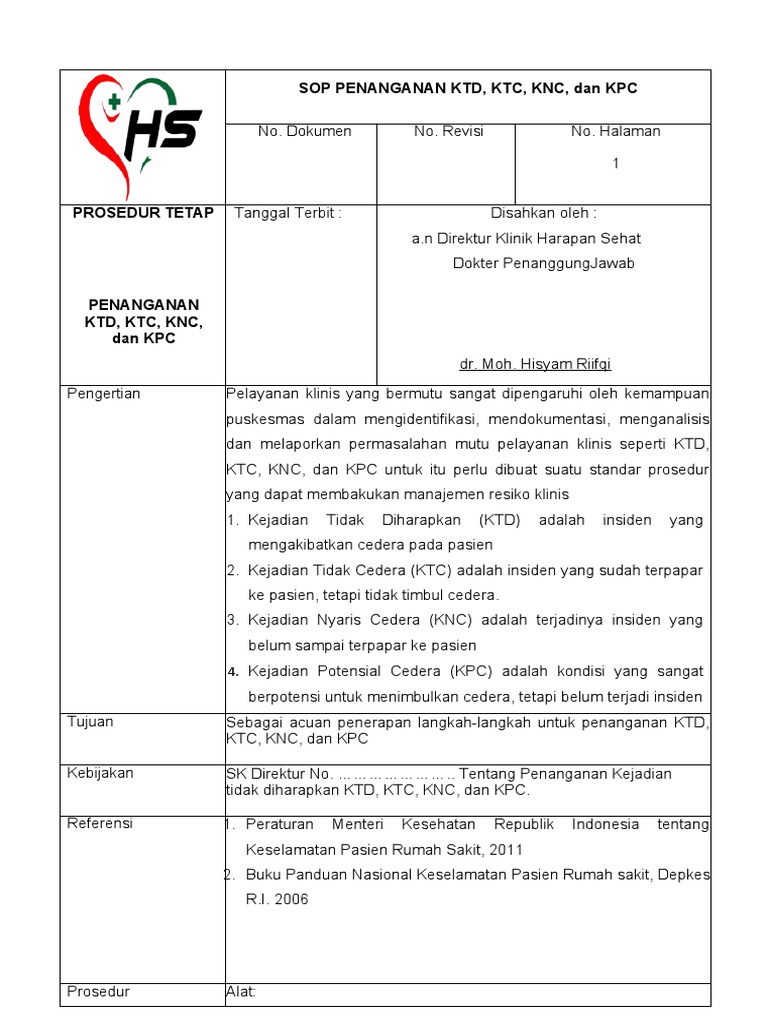 SOP Penanganan KTD KTC KNC KPC | PDF