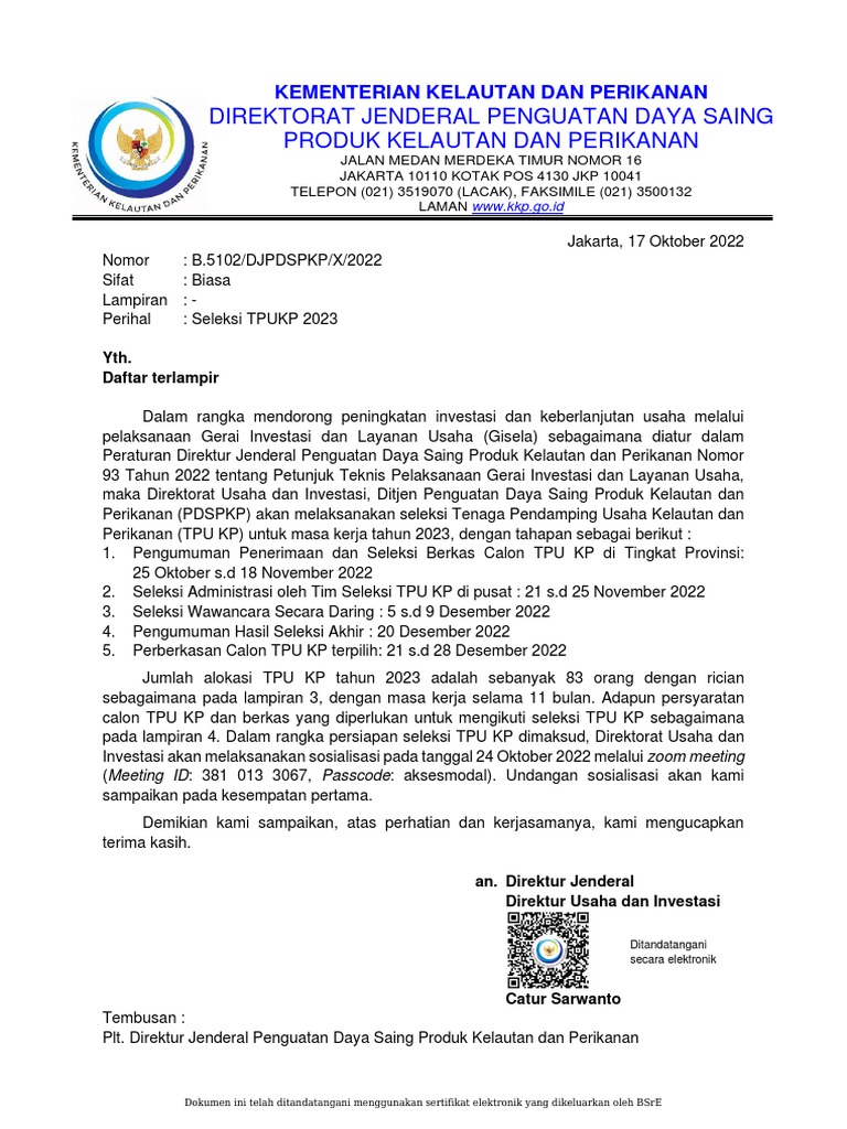 Surat Pengumuman Seleksi TPU 2023 | PDF