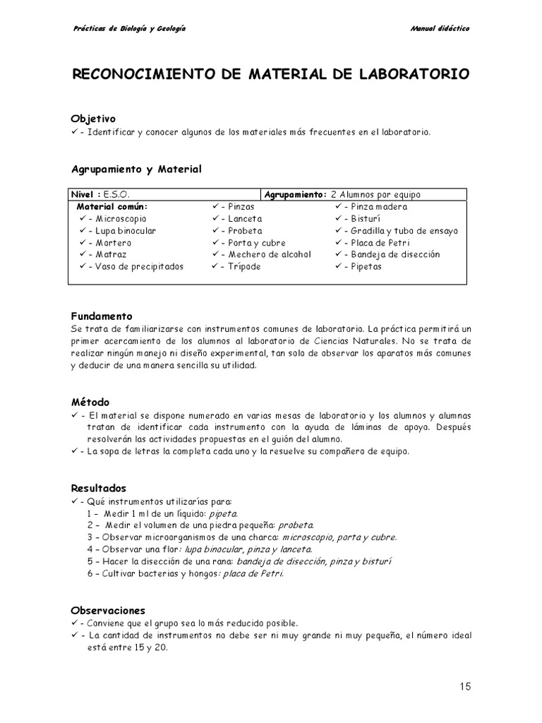 Practica 1 - Material de Laboratorio | PDF | Laboratorios | Equipo de ...