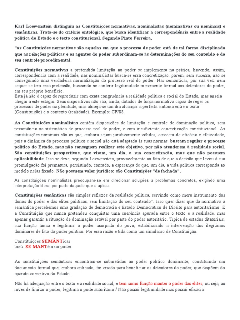 Karl Loewenstein Distinguiu As Constituições Normativas | PDF ...