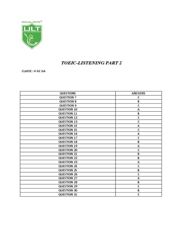 Toeic-Listening Part 2 | PDF