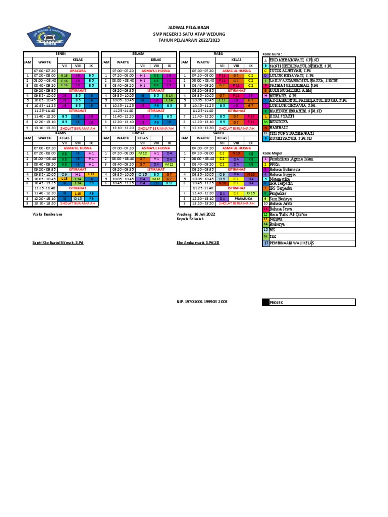 Jadwal Pelajaran - KBM Normal Revisi | PDF