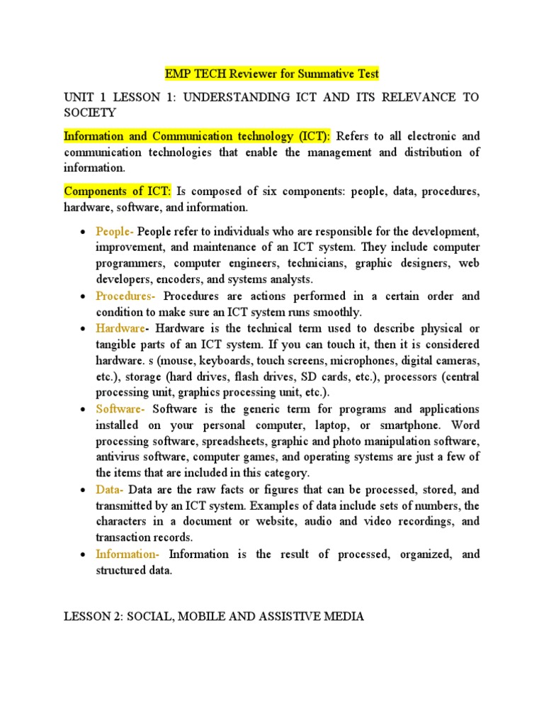 EMP TECH Reviewer For Summative Test | PDF | Popular Culture & Media ...