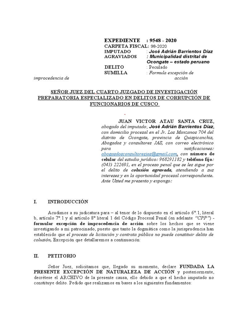 Excepcion de Improcedencia de Accion | PDF | Derecho penal | Ley procesal