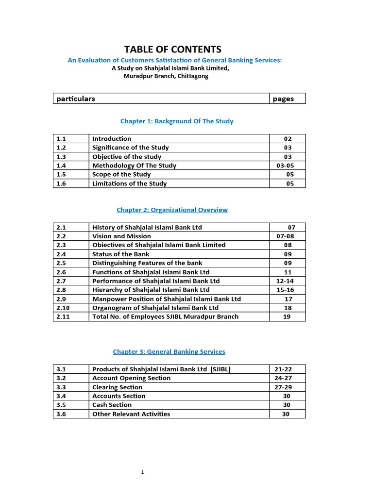 Table of Contents Internship Report | PDF | Customer Satisfaction ...