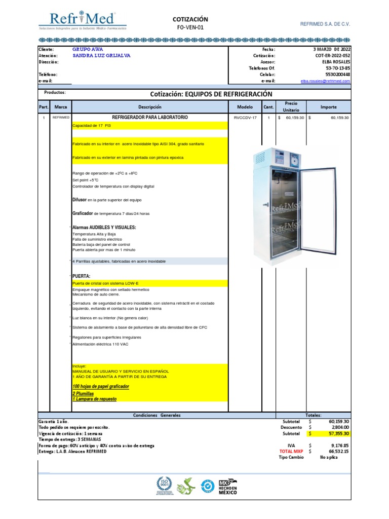 FO-VEN-2022-052 Sardel Licitación IMSS Refrigerador 17 Laboratorio ...