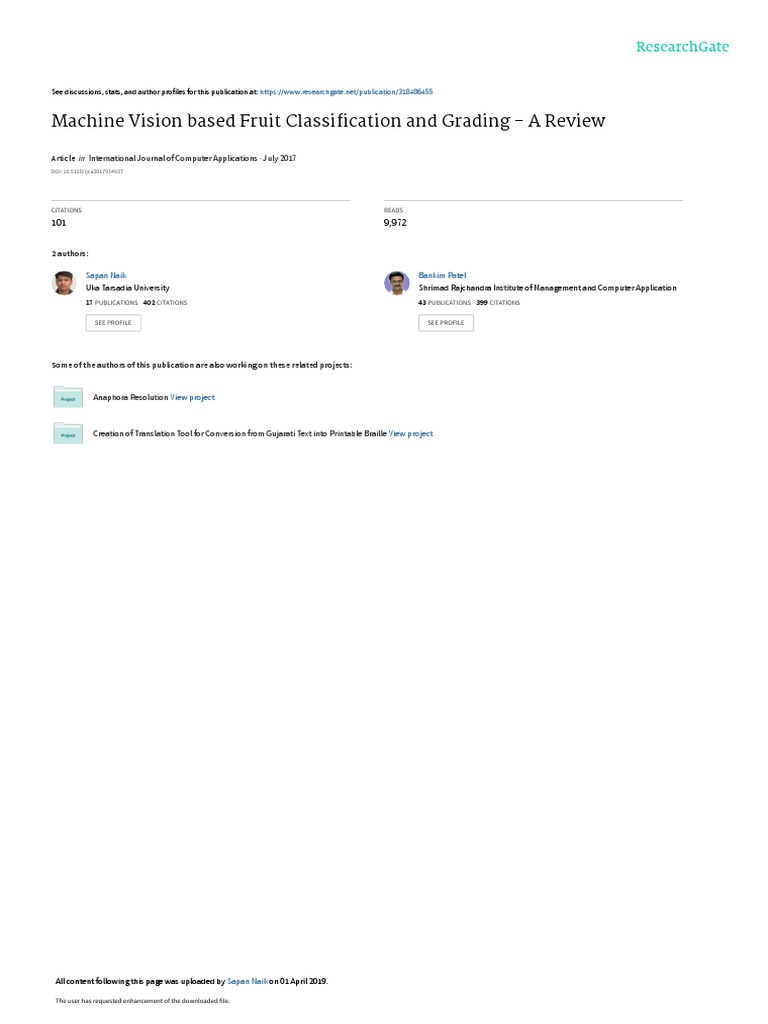Machine Vision Based Fruit Classification and Grad | PDF | Image ...