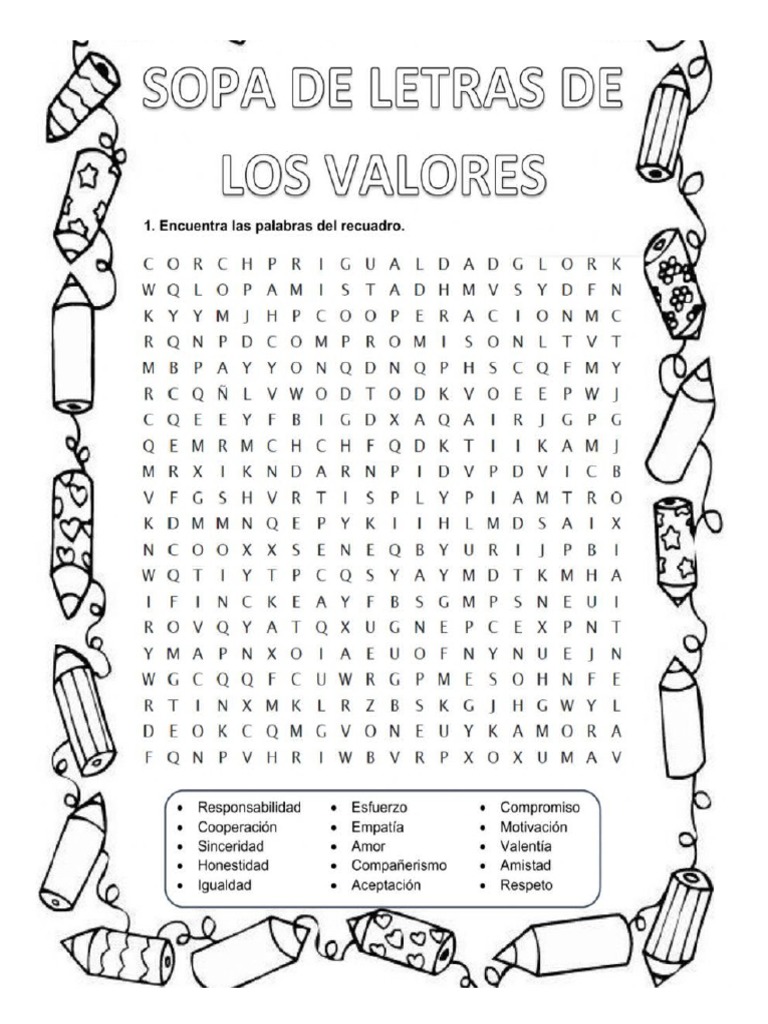 Sopa de Letras Valores | PDF