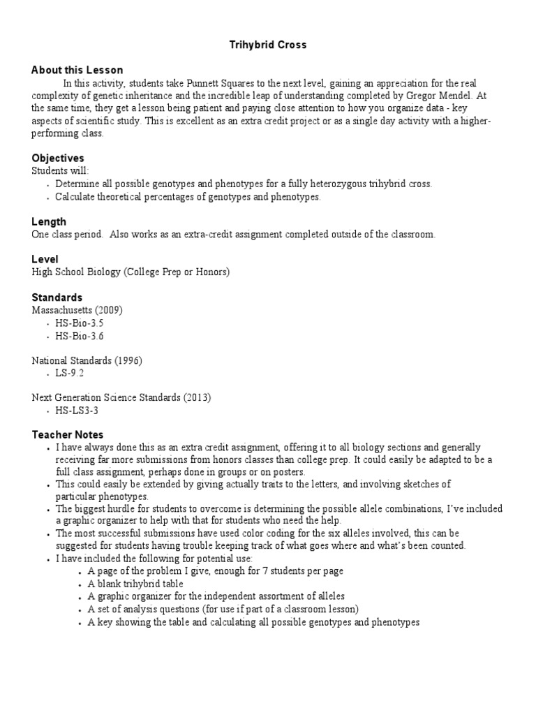 Trihybrid Cross About This Lesson | PDF | Genotype | Biology