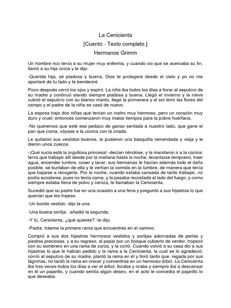 La Cenicienta Hermanos Grimm | PDF | Cenicienta