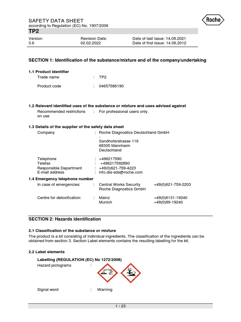 Safety Data Sheet: SECTION 1: Identification of The Substance/mixture and of The Company ...