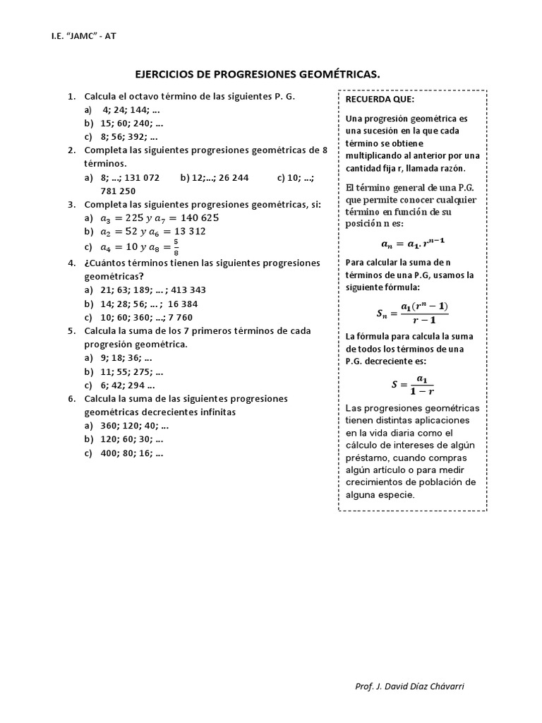 Ejercicicos Progresiones | PDF | Matemáticas | Análisis matemático