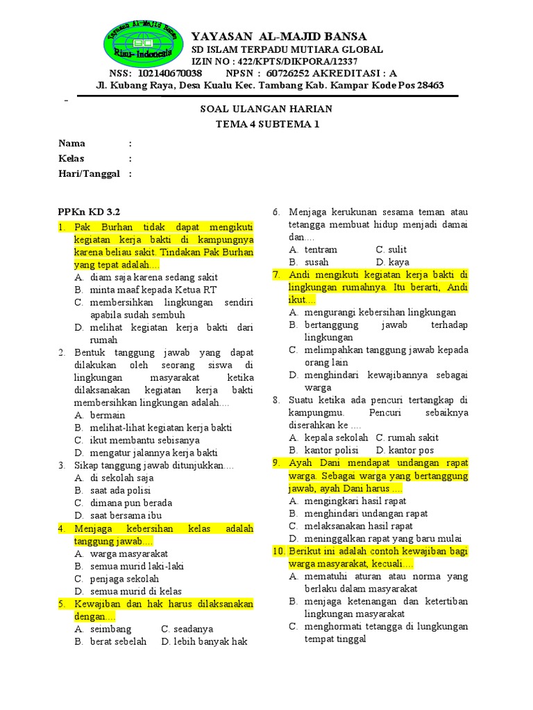 Soal Uh Tema 4 ST 1 | PDF