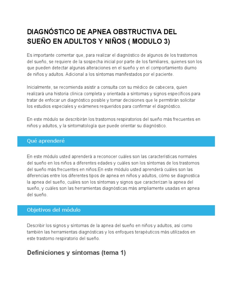Diagnóstico De Apnea Obstructiva Del Sueño En Adultos Y Niños Modulo 3