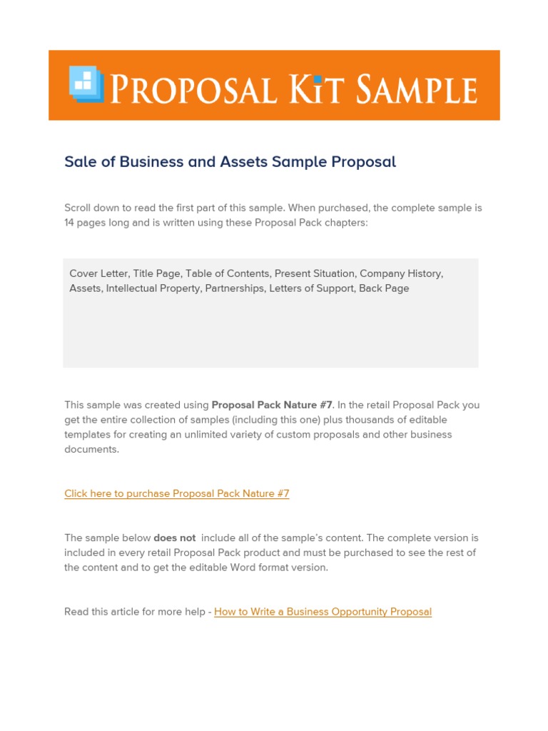 Selling Business Assets Proposal | PDF