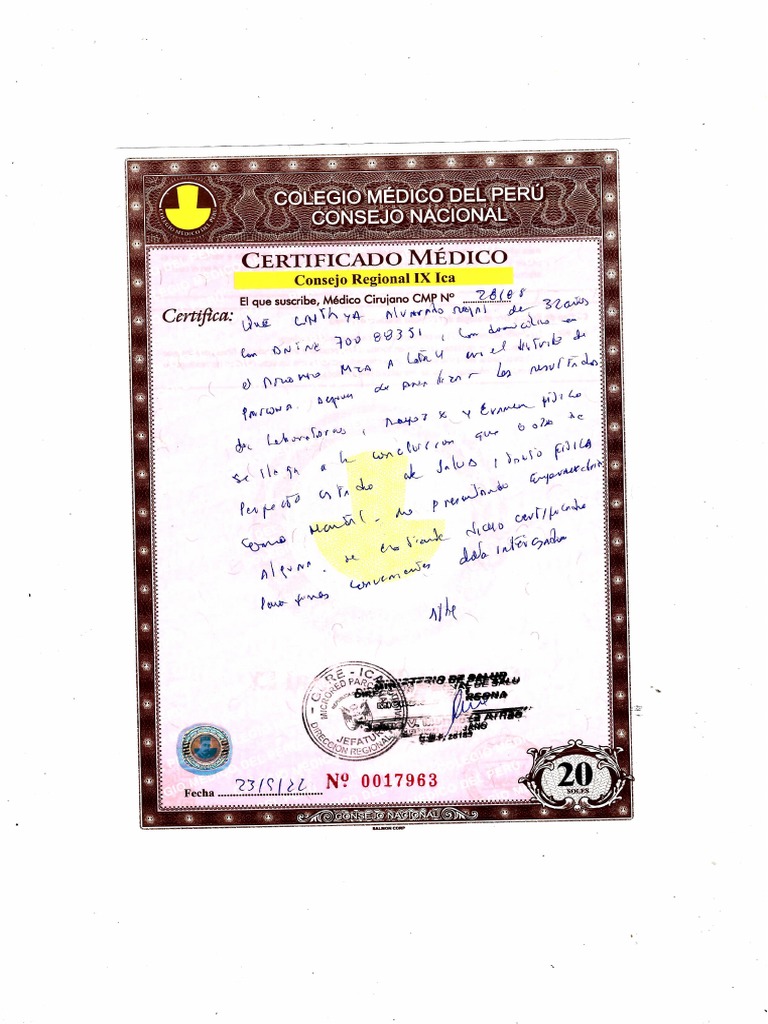 Certificado Medico de Buena Salud | PDF