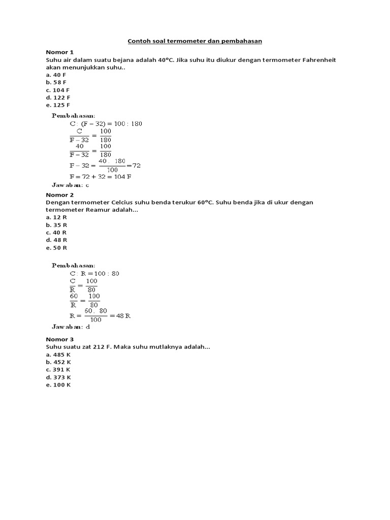 Contoh Soal Termometer Dan Pembahasan | PDF