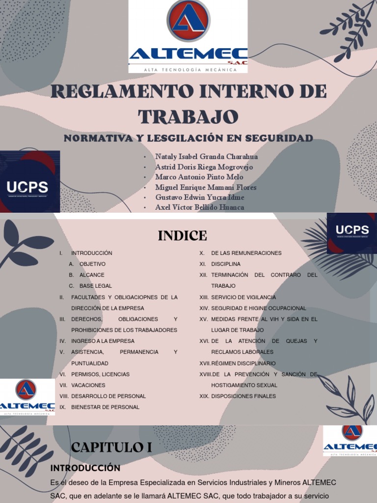 Reglamento Interno de Trabajo ALTEMEC SAC | PDF | Derecho laboral ...