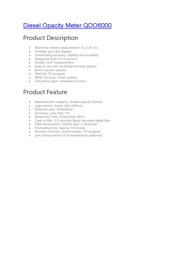 Diesel Opacity Meter QDO6000 Features | PDF