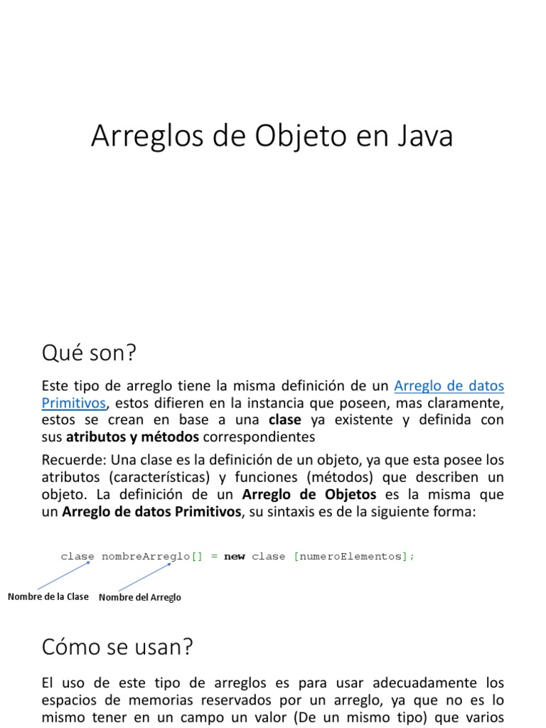 Arreglos de Objeto en Java | PDF | Objeto (informática) | Estructura de datos de matriz