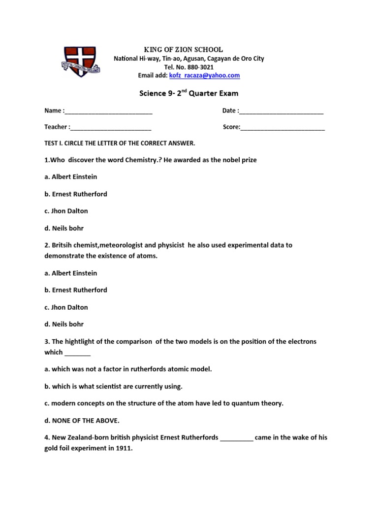 Science 9-2nd Quarter | PDF | Atoms | Chemical Bond