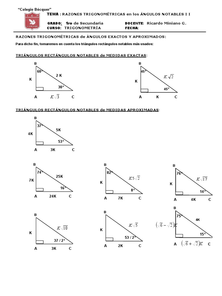 1roTRIGO-R.T. Ángulos Notables 2 | PDF