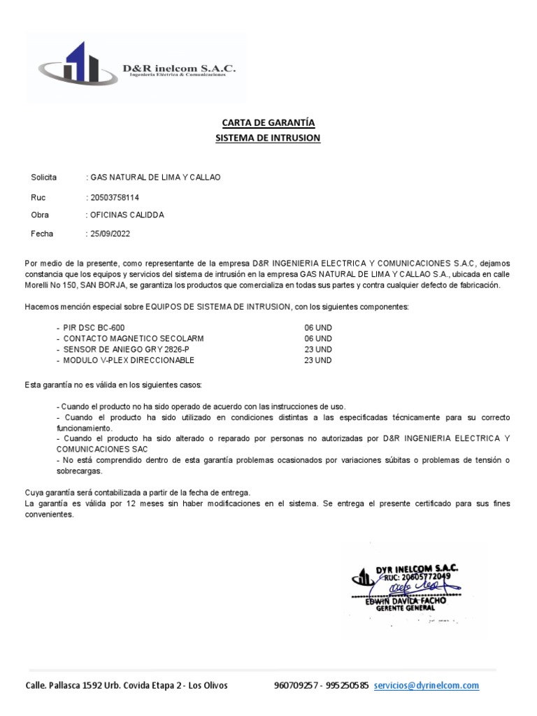 Carta de Garantía Int | PDF