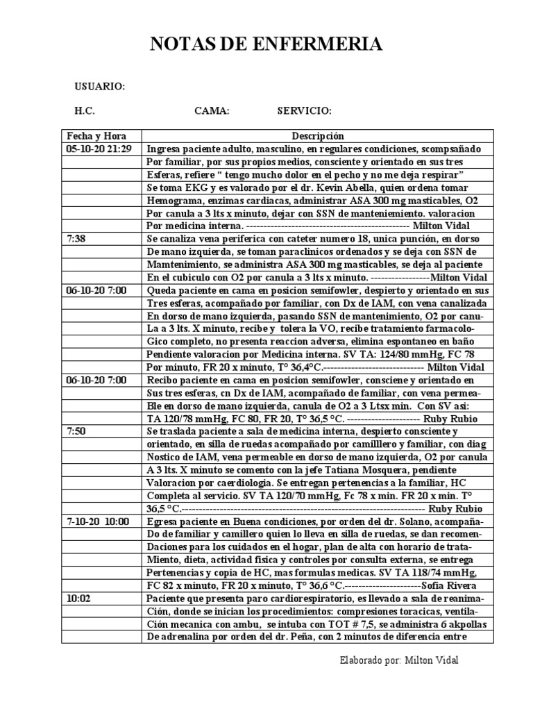 Nota Enfermeria Nueva Formato | PDF | Medicina Interna | Medicina